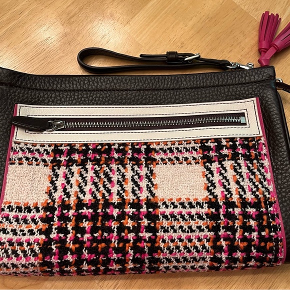 Coach | Bags | Coach Colorblock Pebbled Leather Brown Zip Clutch Case ...